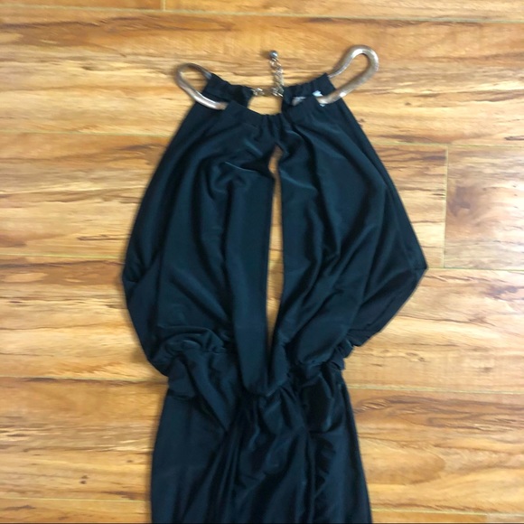 Dresses | Sexy Split Front And Back Black Wrap Dress With Gold Chain ...
